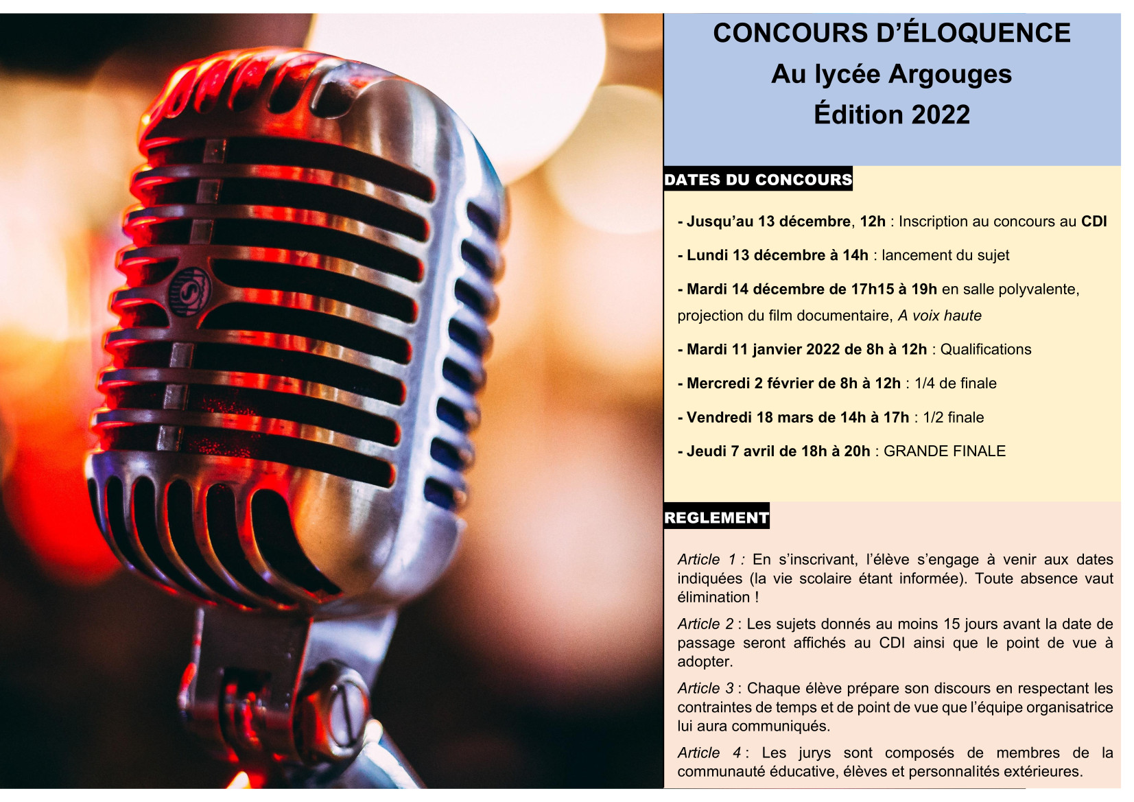 Concours d'éloquence 2022 : c'est parti - Vie du lycée - Lycées André Argouges