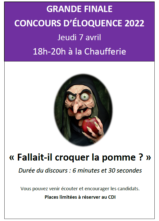 Finale du concours d'éloquence - Jeudi 7 avril à 18h à la Chaufferie - Vie du lycée - Lycées ...