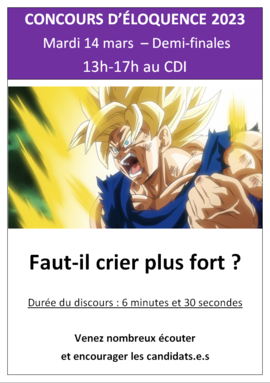 Sujet des demi-finales du concours d'éloquence 2023 - ATTENTION DATE MODIFIÉE - Vie du lycée ...